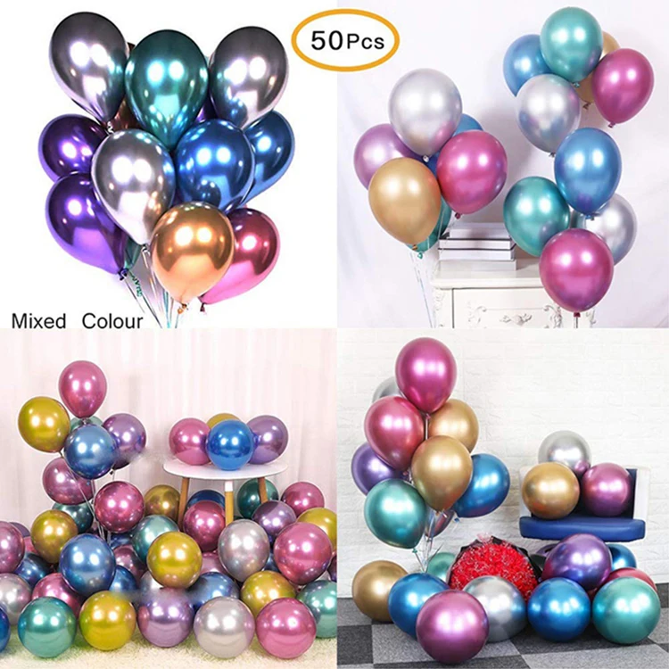 12 Inch Metal Pearl Latex Balloons Thick Chrome Metallic Globos ...