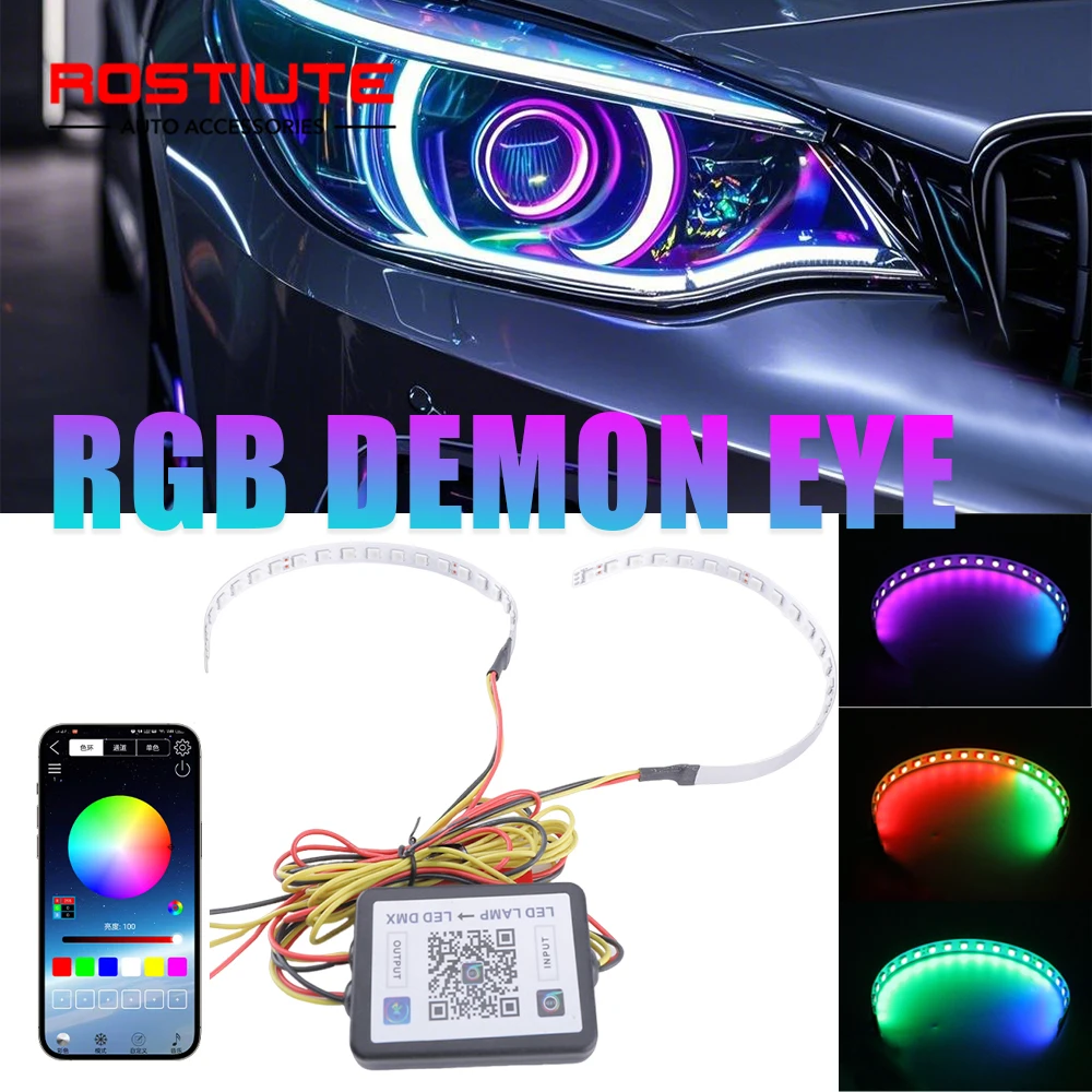 RGB Demon Eye Devil Angel Eyes with Turn Signal Halo Rings for Car ...