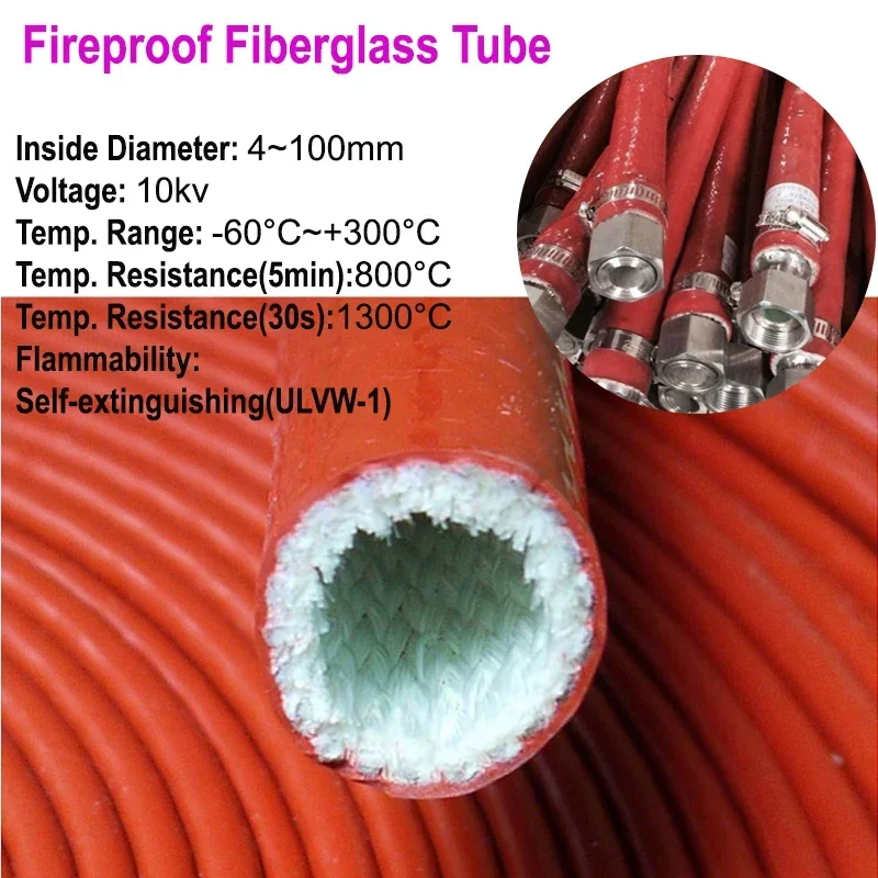 4-100mm-High-Temperature-Fire-Retardant-Fiberglass-Tube-Silicone-Resin ...