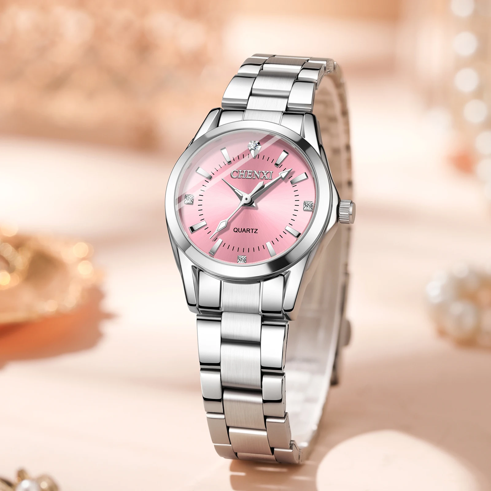 CHENXI 021B Elegant Ladies Quartz Watch Luminous Simple Silver ...