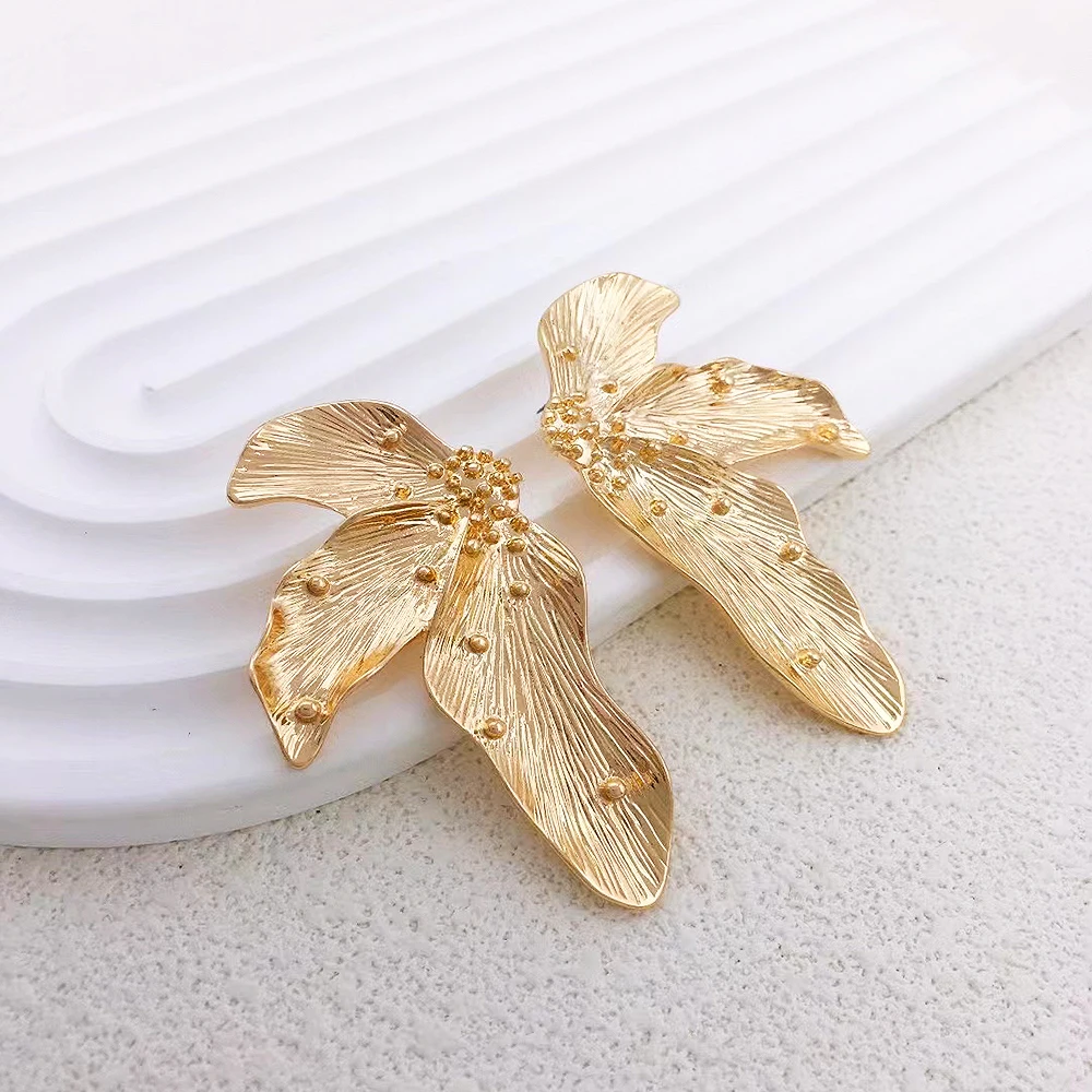 Korean-Luxury-Gold-plated-Metal-Flower-Earring-for-Women-Statement ...