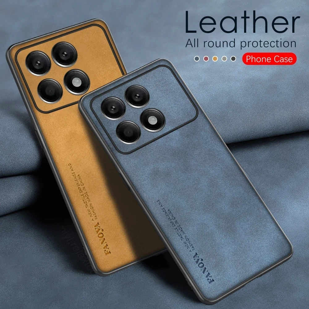 Case for Poco X6 Pro TPU Soft Frame Sheepskin Leather Back Coque for ...