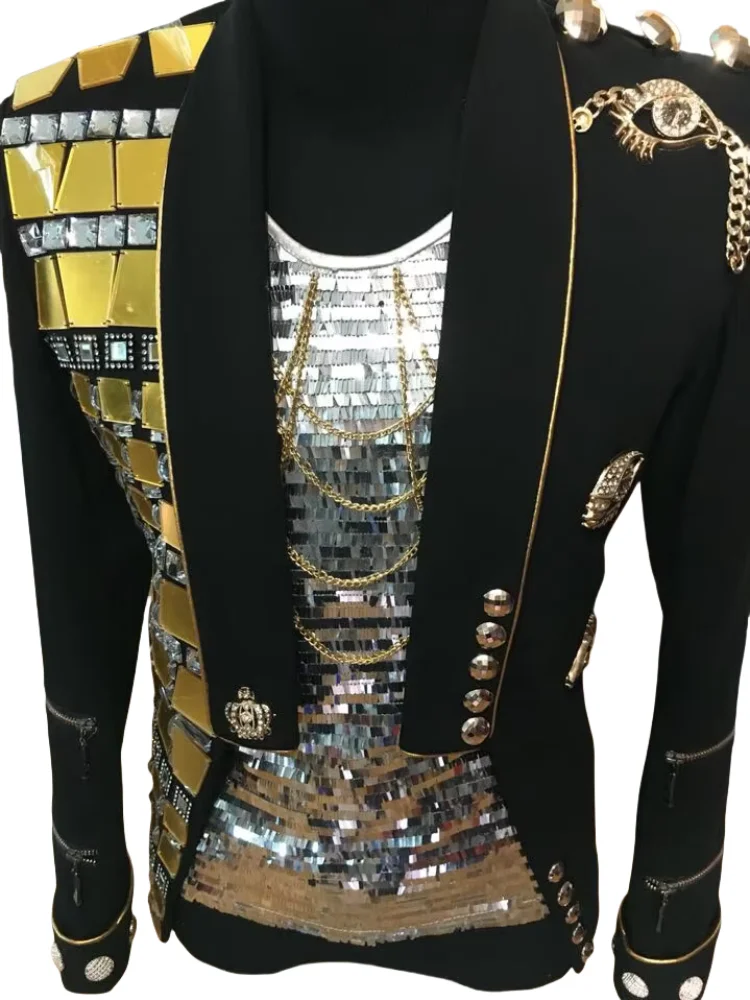 Customised Men's Stage Mirrors Slim Jacket Costume Male Singer Dancer ...