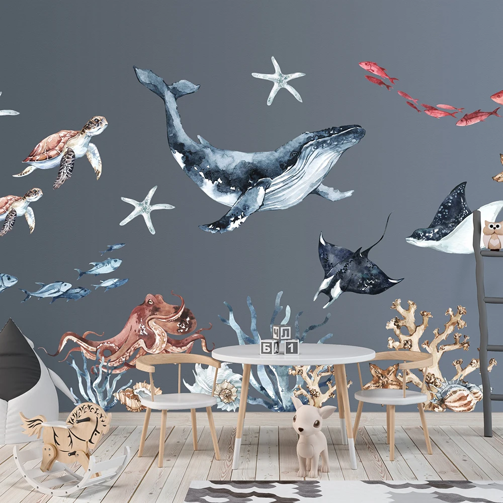 Large-Watercolor-Ocean-Animal-Wall-Sticker-Kids-Room-Nursery-Turtle ...