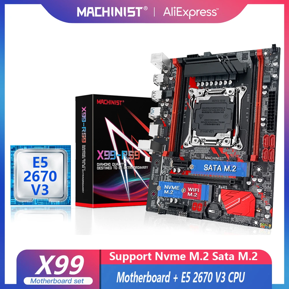Machinista x99 rs9 placa mãe kit com xeon e5 2670 v3 cpu suporte ddr4 ...
