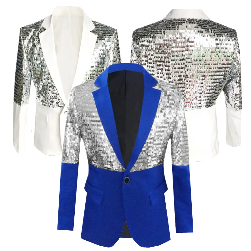 2025 New Men Trendy Patchwork Sequined Suit One Button Jacket Fashion ...