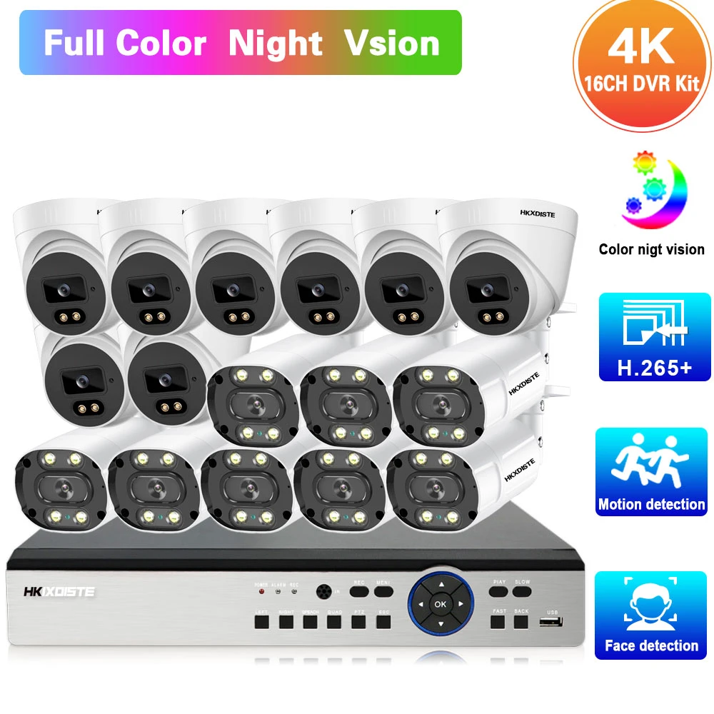4K 16CH DVR CCTV Camera Security System 8MP Outdoor Waterproof Full Color Night Vision AHD ...