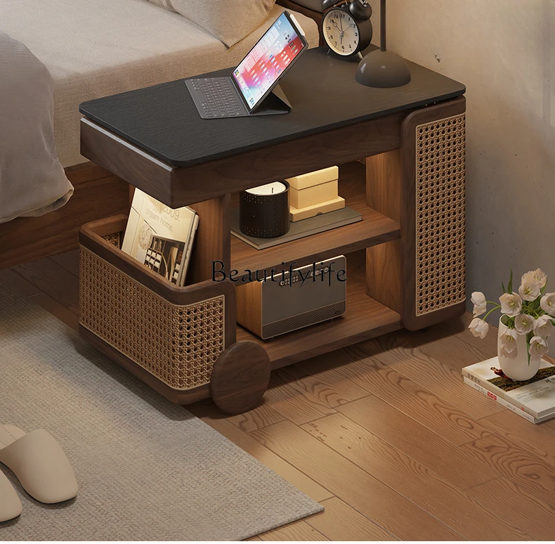 Solid-Wood-Lifting-Coffee-Table-Movable-Trolley-Bus-Side-Table-Black ...