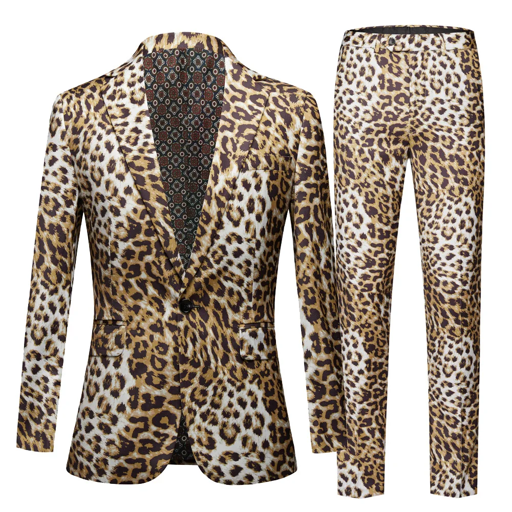 Fashion Men's Casual High-end Leopard Print Nightclub Style Suit Jacket ...