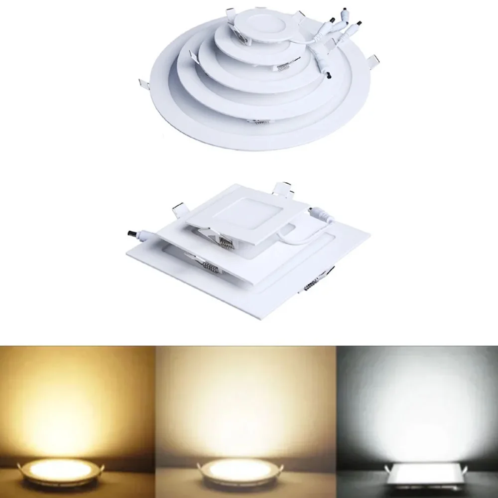 Ultra-Thin-Round-Square-LED-Panel-Light-Ceiling-Recessed-Downlight-AC ...