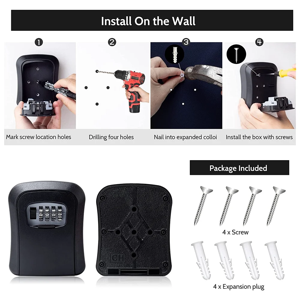 Key Lock Box Combination Lock Safe Box - Wall Mountable Metal Key Safe ...