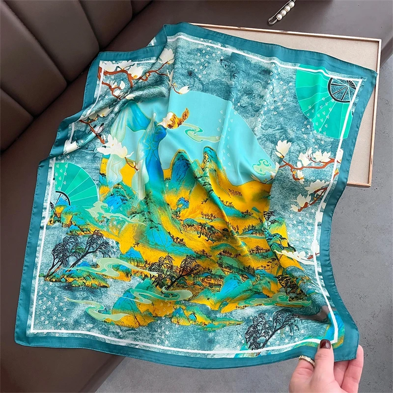 2025 Fashion Luxury Elegant Silk-like Square Scarf Women 70x70cm ...