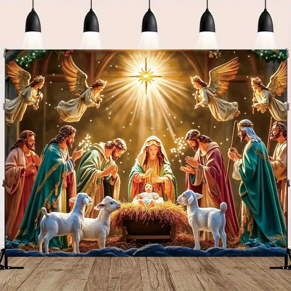 Nativity Scene Starry Night Tapestry Religious Manger Scene Tapestry ...