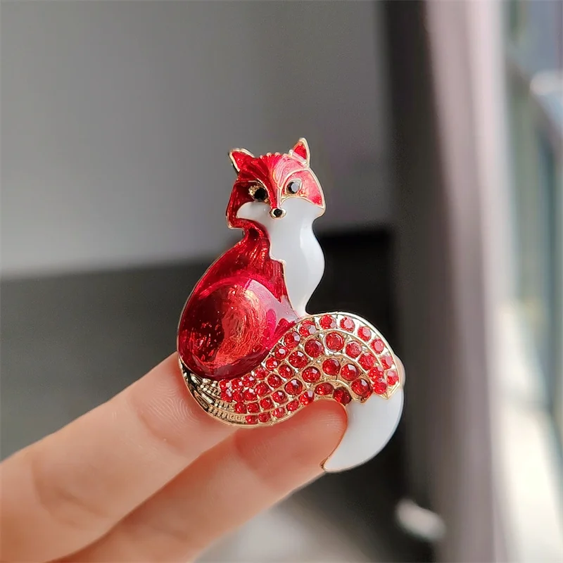 Rhinestone Enamel Fox Brooches For Women Animal Party Causal Brooch ...