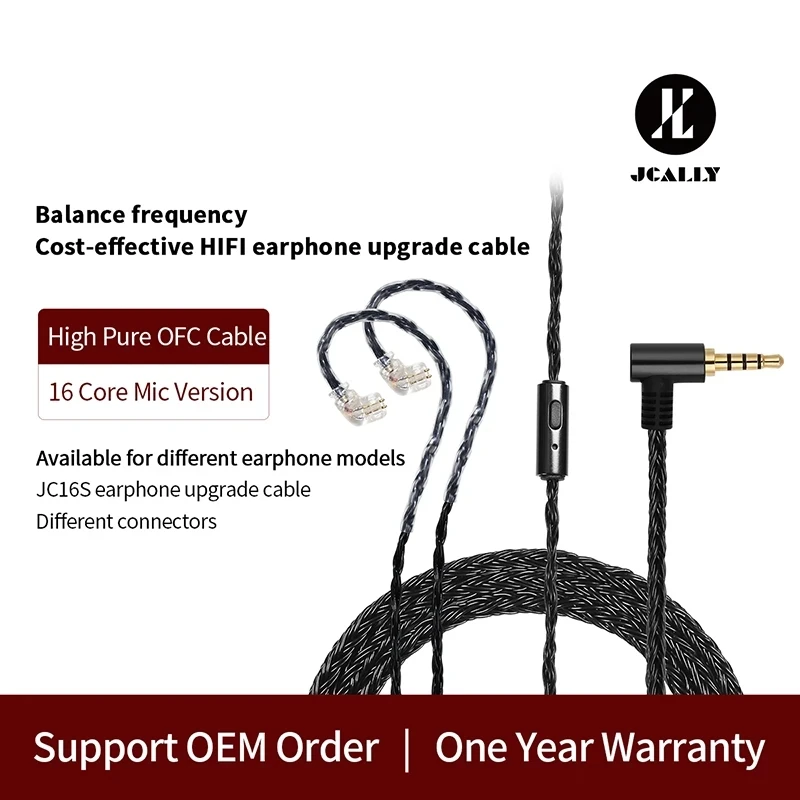 Jcally Jc16s 16 Core Ofc Upgrade Cable Hifi Earphones With Microphone ...