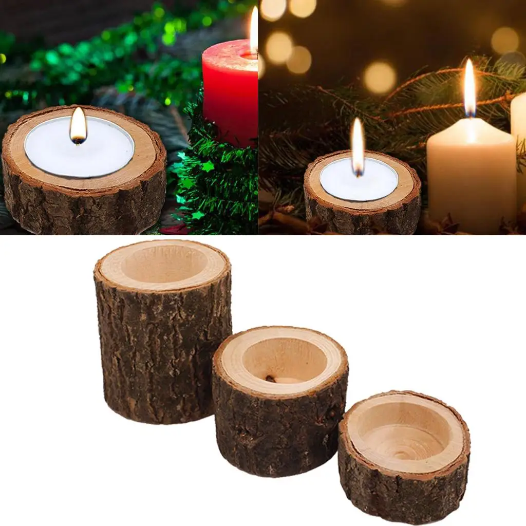 Wooden-Candlestick-Tree-Stump-Candle-Stand-Tabletop-Decor-for-Living ...