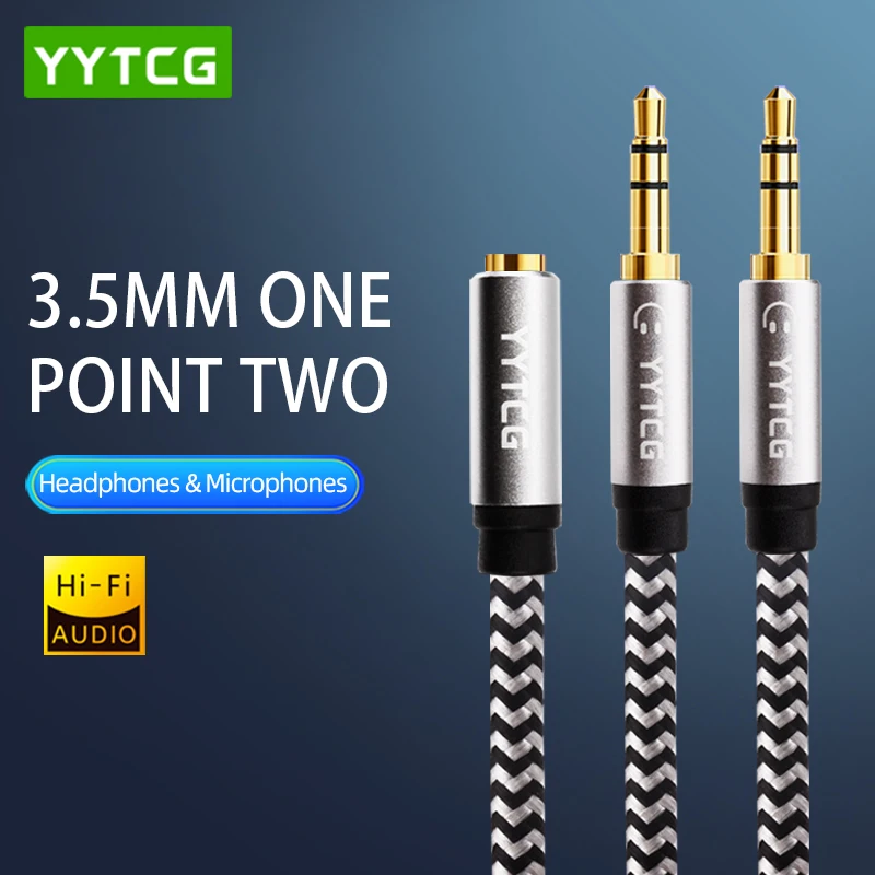 3.5mm Jack Microphone Headset Audio Splitter Cable Female to 2 Male ...
