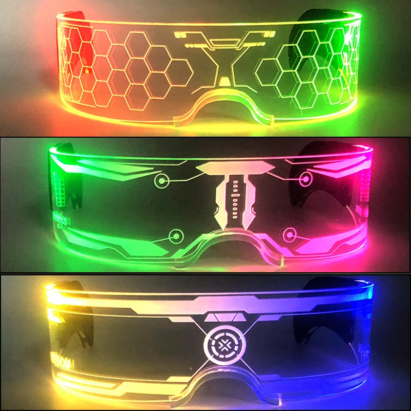 Acrylic LED Luminous Glasses Glow Party Glasses Neon Light Up Visor ...