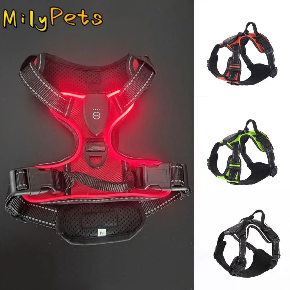 Light Up LED Dog Harness Adjustable Rechargeable Luminous Pet Chest ...