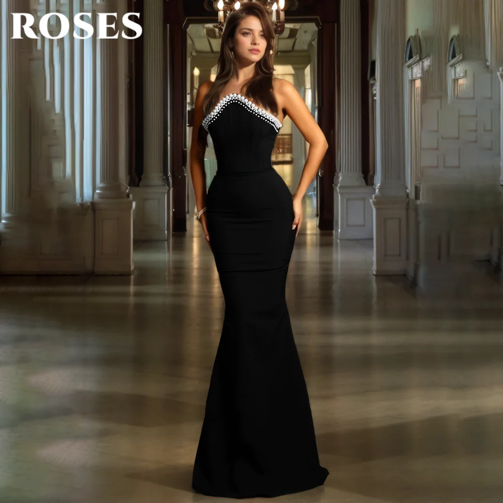 ROSES Black Style Prom Dress Triangle Collar Backless Prom Gown with ...