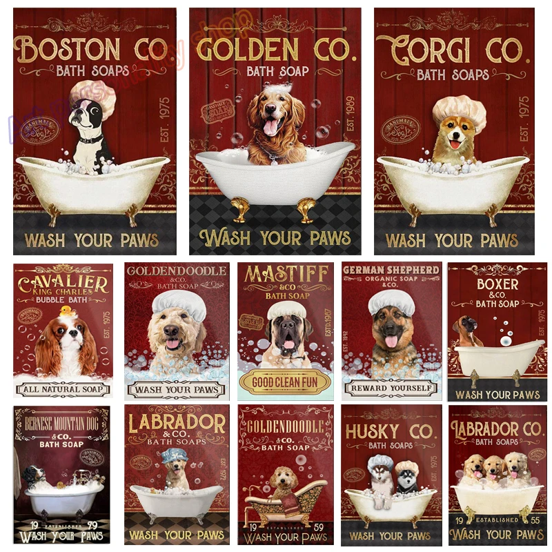 Cute-Dog-Bath-Soap-Wash-Your-Paws-Metal-Signs-Pet-Chihuahua-Dachshund ...