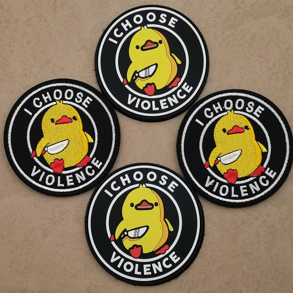 I-CHOOSE-VIOLENCE-Lovely-Fun-Duck-Hold-Knife-Yellow-Round-Letter-Animal ...