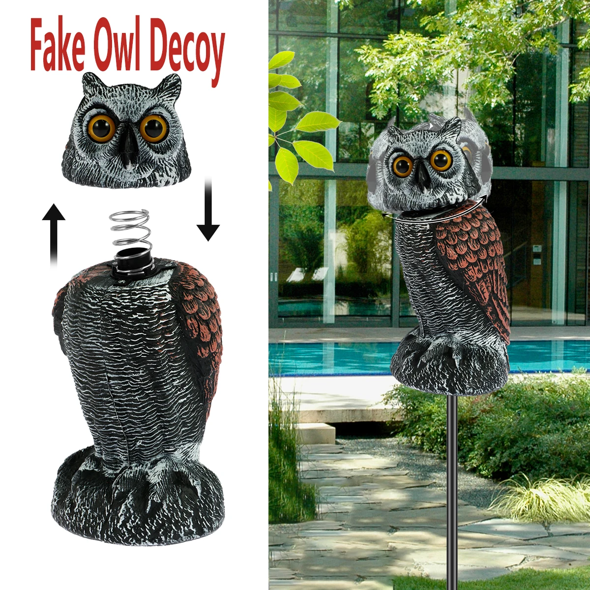 Fake Owls Scare Birds with 360° Swivel Head Waterproof Fake Owl ...