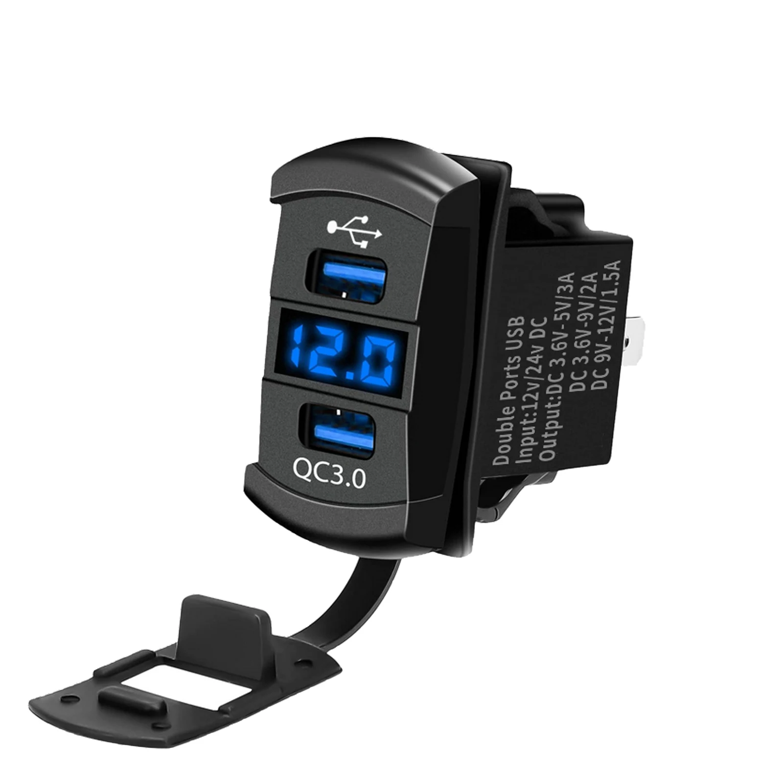 12V-24V-Blauw-Led-Dual-Usb-Accu-Voltmeter-Rocker-Switch-Stijl-Qc3-0 ...