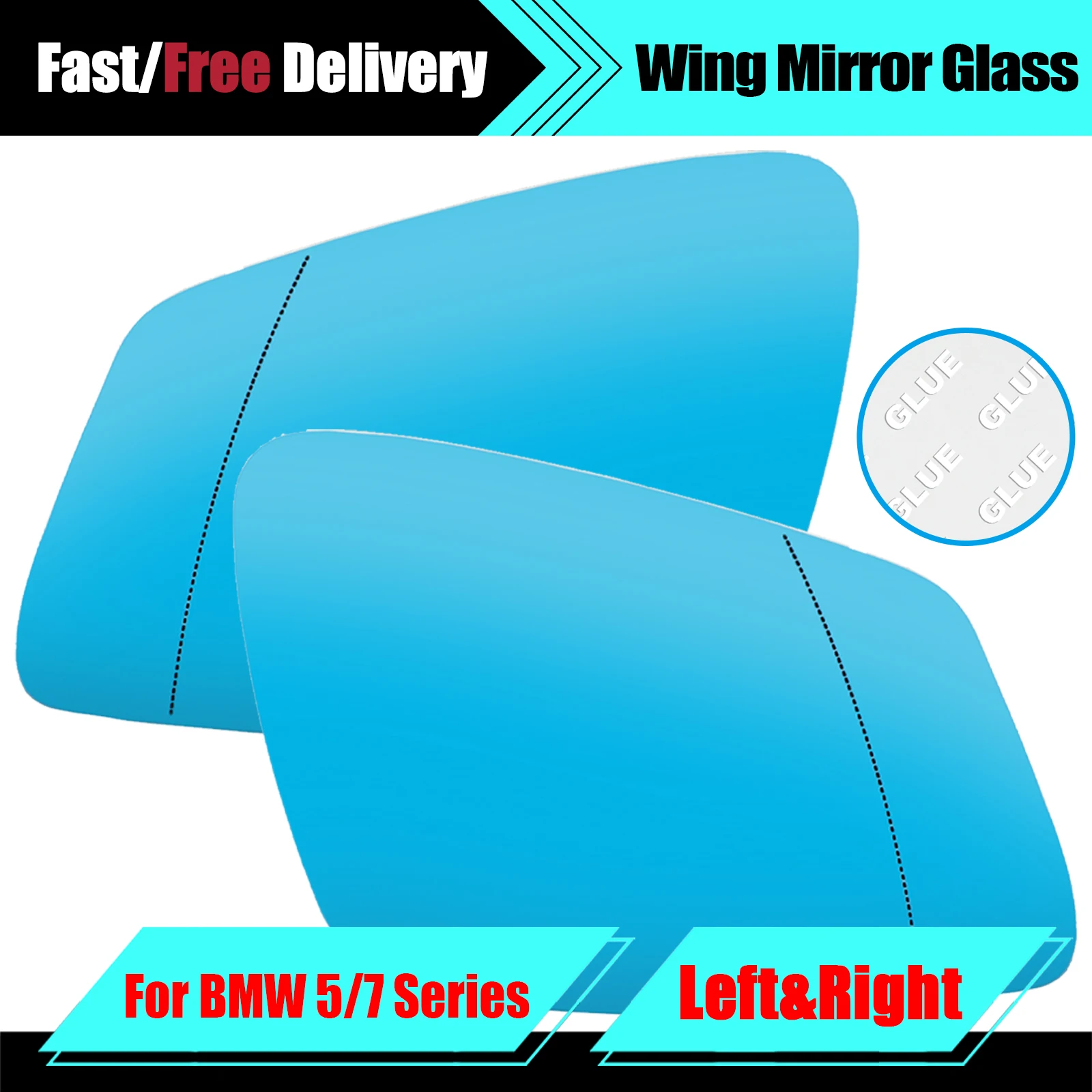1 Pair Blue Wing Mirror Glass Self-Adhesive Blind Spot For BMW F02 F07 ...