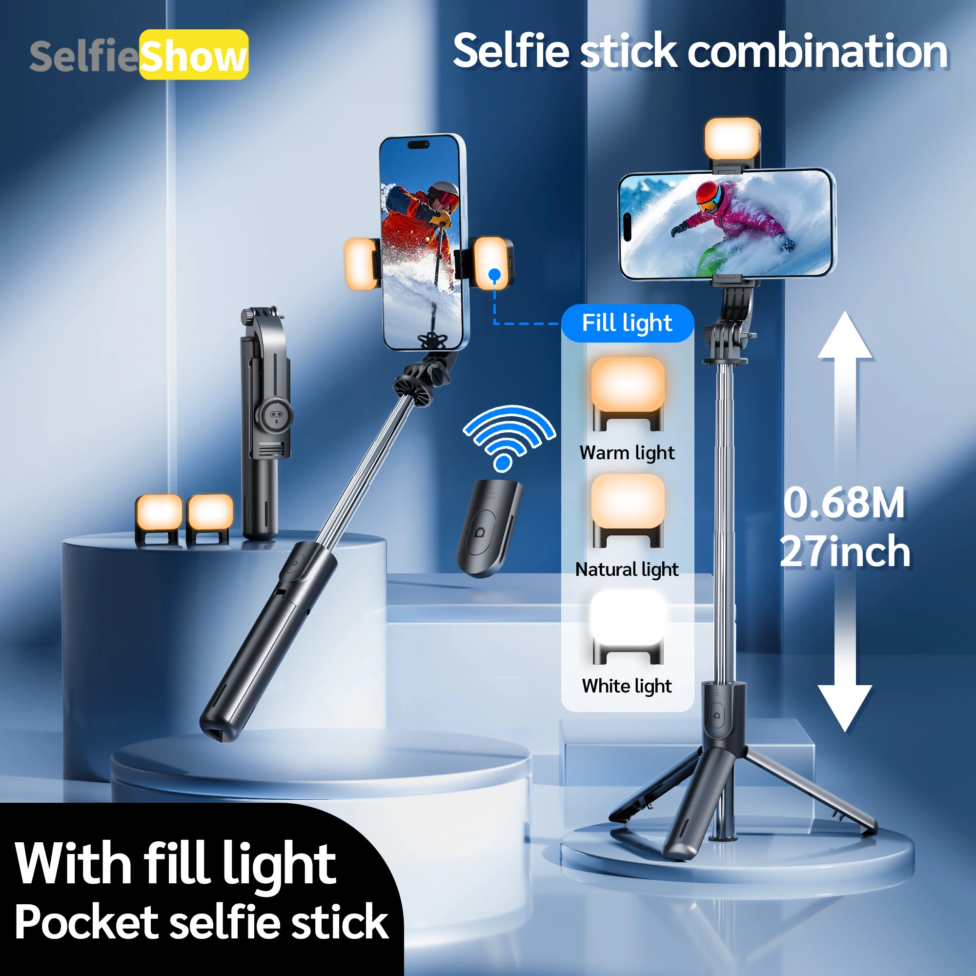 Selfieshow F01 Selfie Stick Portable Tripod Phone Stand with Wireless ...