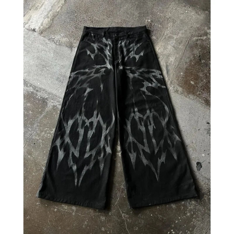 Y2k Baggy Denim Cal As Para Homens E Mulheres Cal As Perna Larga