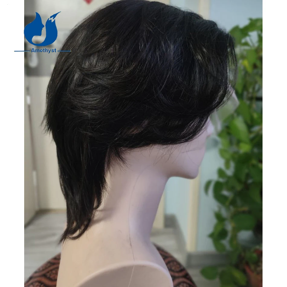 Amethy natural preto em camadas tainha 13x6 peruca dianteira do laço ...