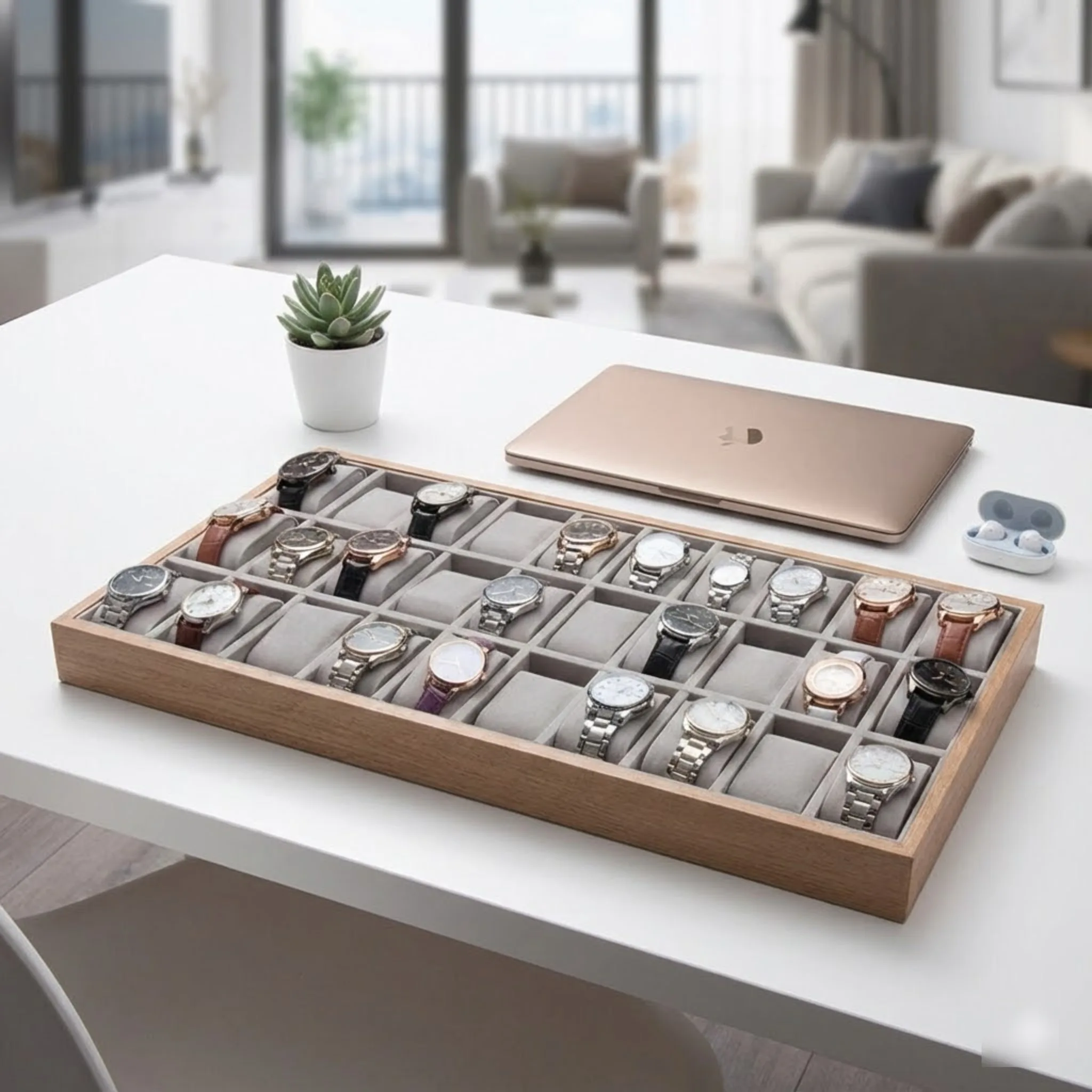 Large Watch Case 30 Grid Storage Holder Premium Wood Jewellery Display ...