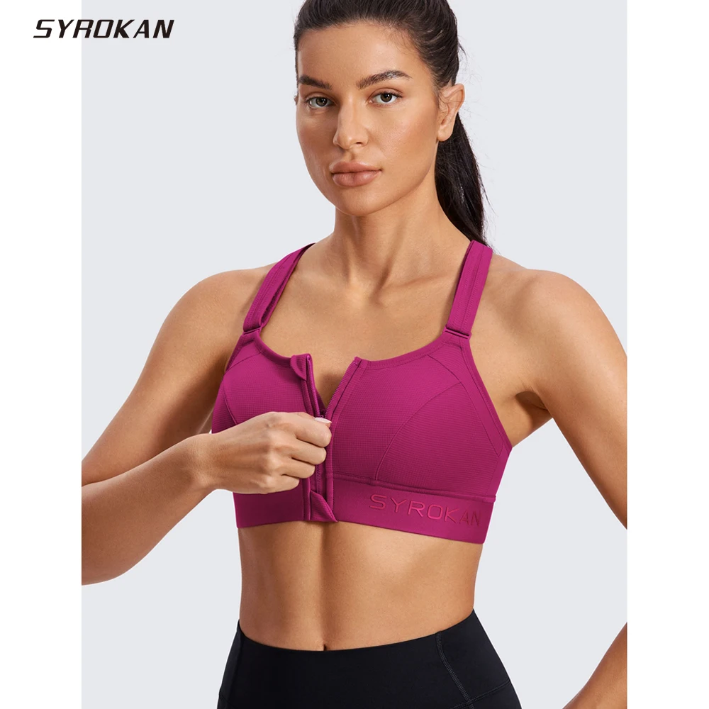 SYROKAN Sports Bra Mulheres Workout Running Underwear Alto Impacto Zip Frente Ajustável ...