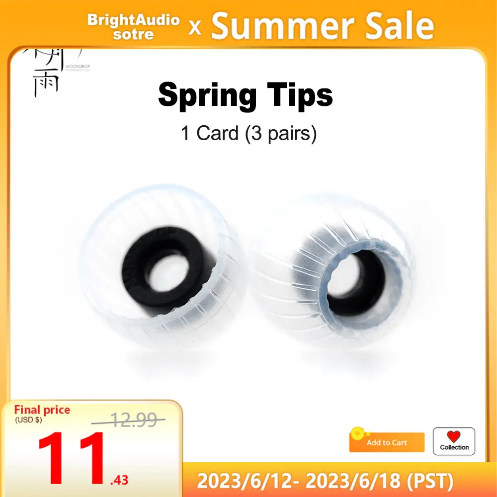 MoonDrop SPRING TIPS Silicone Ear Tips 1Card(3 pairs) for 4.8 6.4mm ...