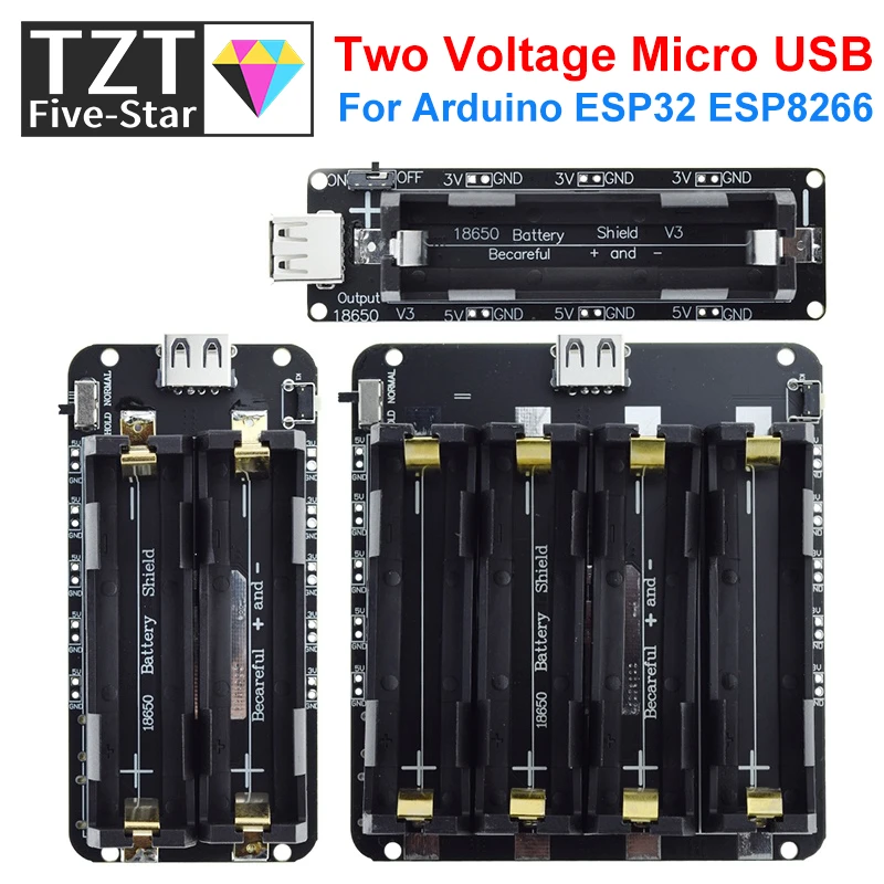 Two Voltage 18650 Lithium Battery Shield V8 Mobile Power Expansion Board Module 5v/3a 3v/1a ...