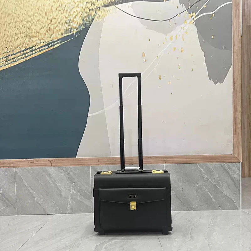 100% Genuine Leather flight attendant trolley suitcase 18-inch business ...