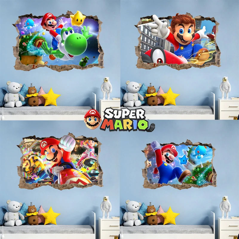 Pegatinas-de-pared-de-Super-Mario-Bros-decoraci-n-de-pared-rota ...