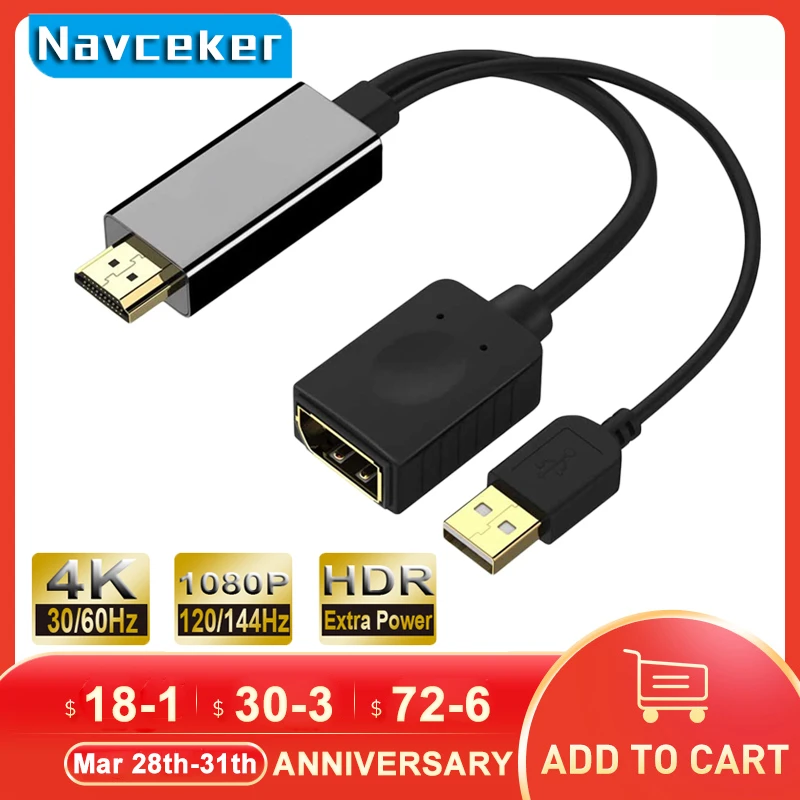 2021 4k 60hz Hdmi To Dp Converter Cable 1080p 144hz Hdmi To Displayport ...