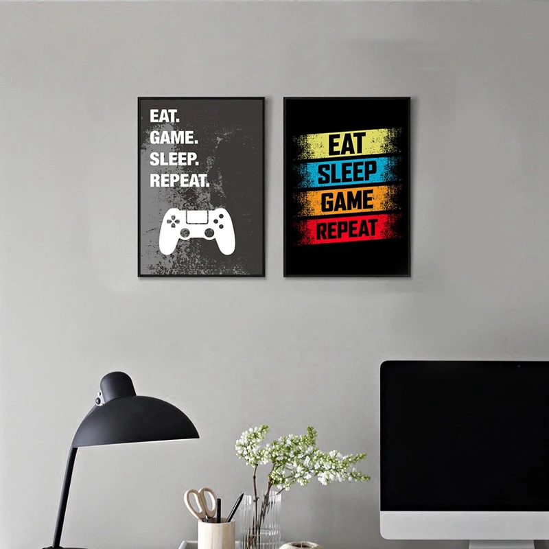Modern-Paintings-For-Gaming-Room-Game-Slogan-Gamepad-Pattern-Posters ...