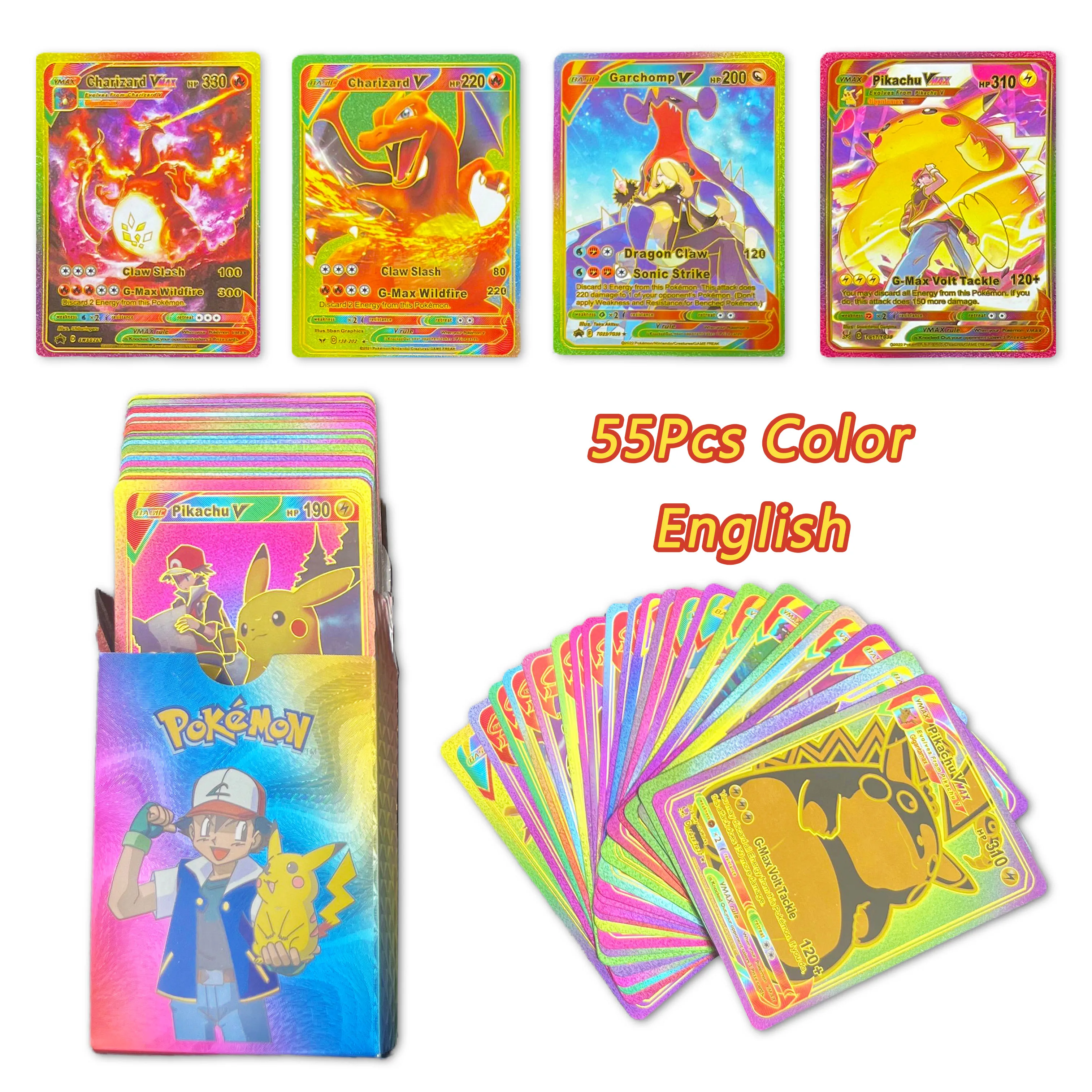 110-27Pcs Cards French English German Spanish Vmax GX Colorful Energy ...