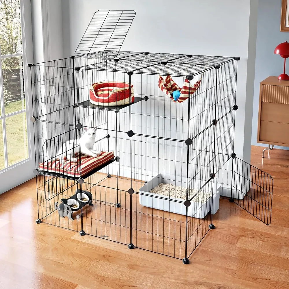 3-Tier-Cat-Cages-Indoor-Enclosure-DIY-Cat-Playpen-Catio-Detachable ...