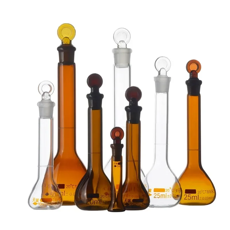 Frasco-volum-trico-de-vidrio-marr-n-con-tap-n-suministro-de-laboratorio ...