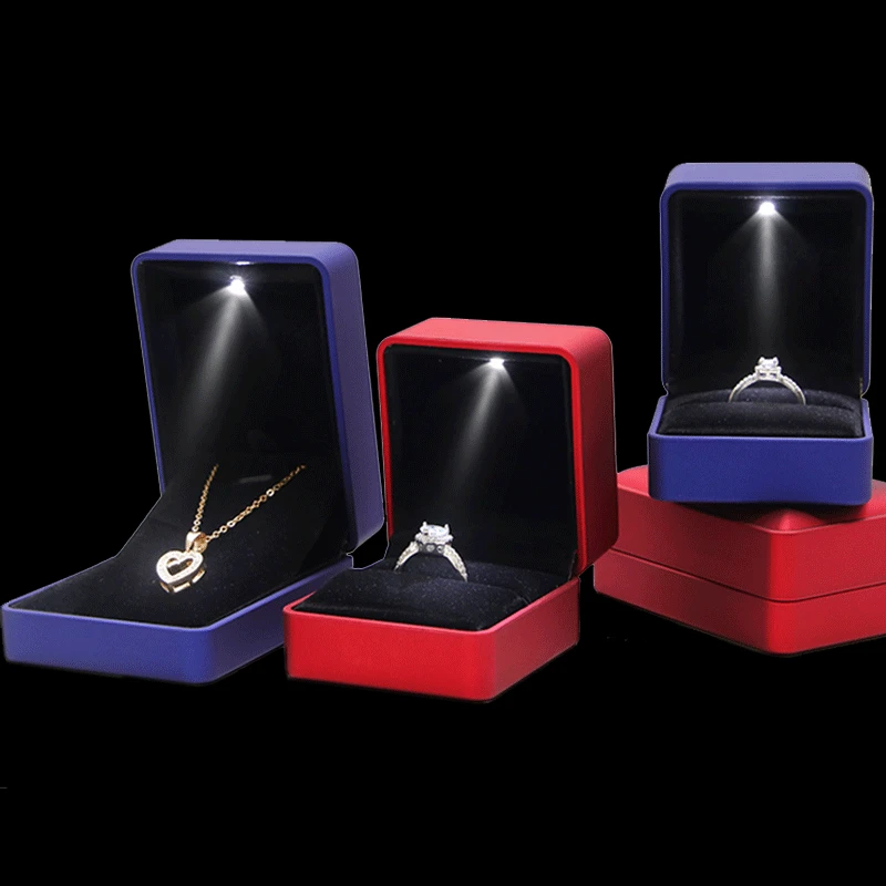 LED Light Earring Gift Box Wedding Ring Boxes Pendant Necklace Storage ...