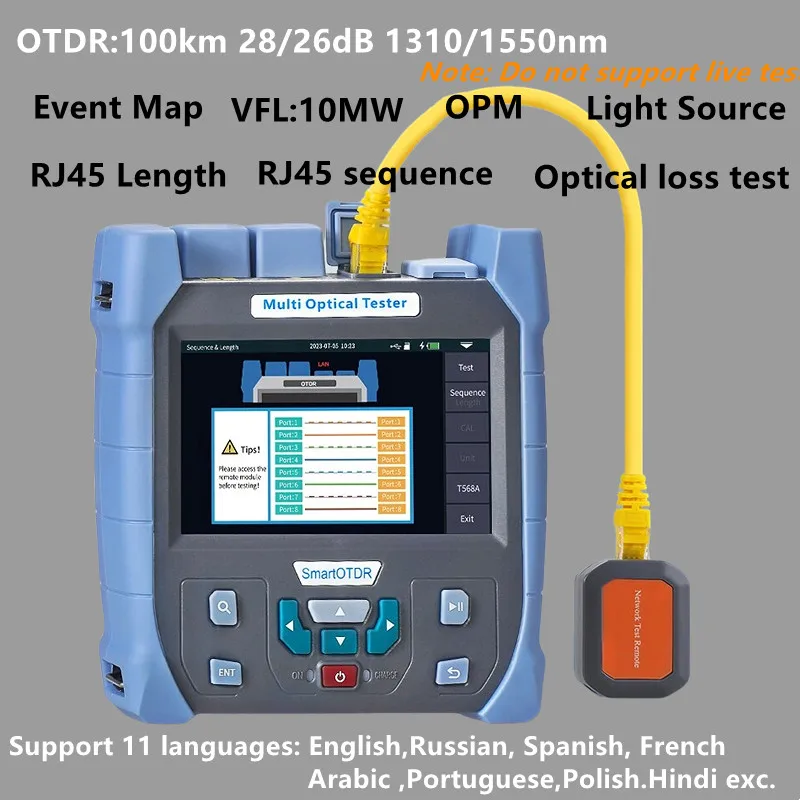 FTTH OTDR 1310nm/1550nm 28/26dB 100KM Fiber Optic Reflectometer Touch Screen 10MW VFL OLS OPM ...