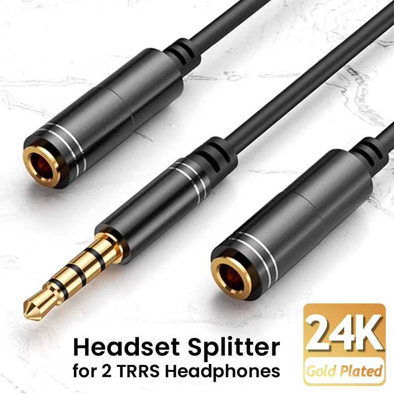 Headset Splitter for 2 TRRS Headphones 3.5mm Jack Adapter TRRS 4-Pole ...