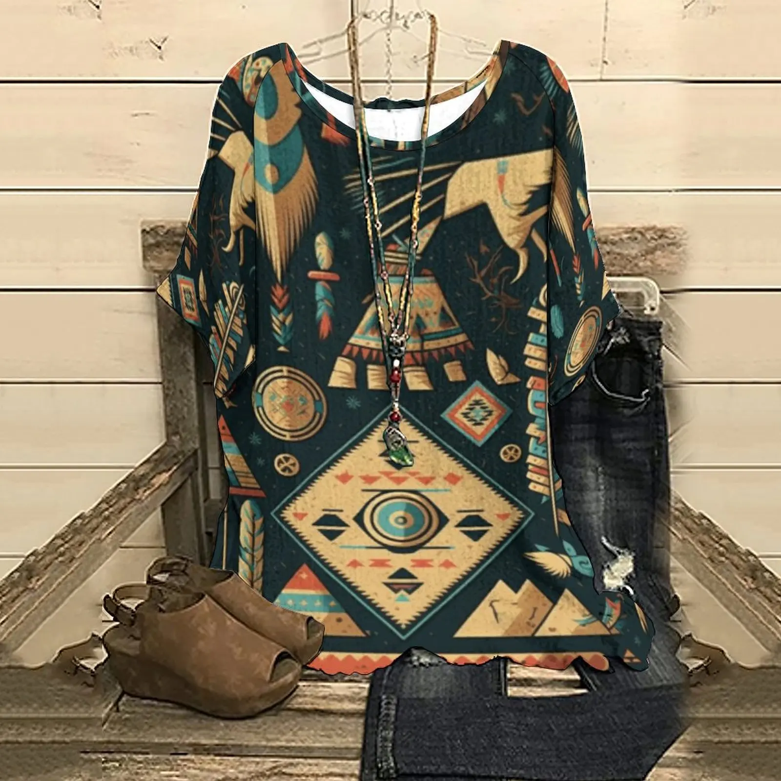 Summer Women's Half Sleeve T Shirt New Native Aztec Print Harajuku ...