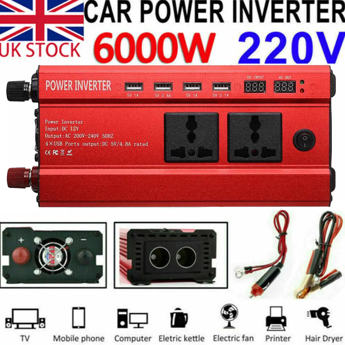 Car-Power-Inverter-Converter-Sine-Wave-DC-12V-to-AC-220V-Transformer ...