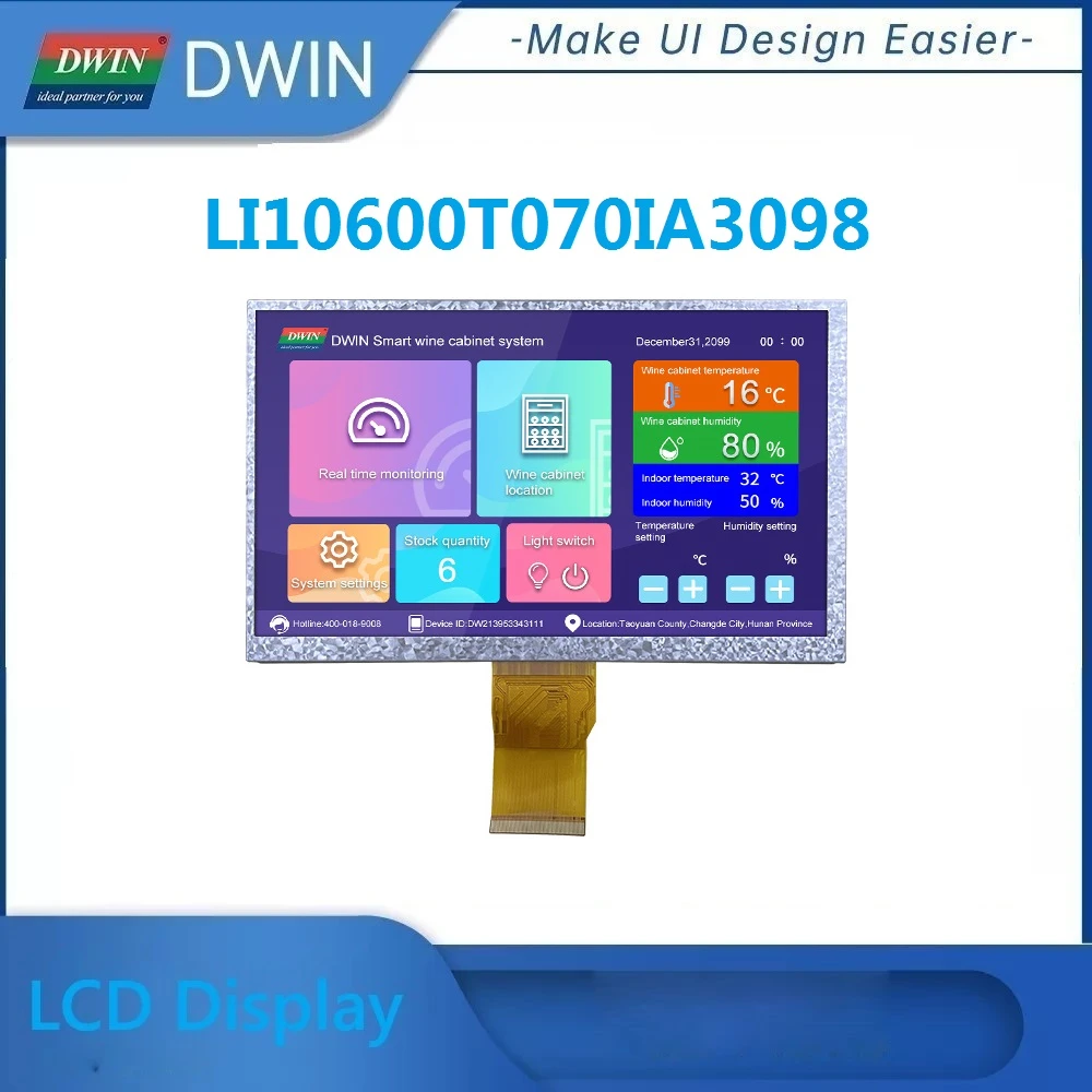 DWIN IPS TFT LCD 7 Inch RGB Interface 1024x600 Industry Grade 300Nit ...