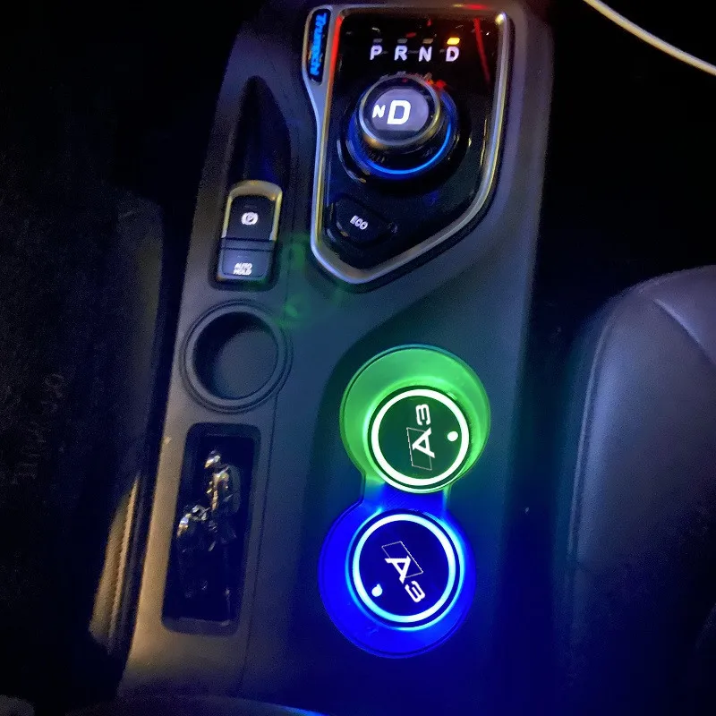 7 Color USB Led Atmosphere Light Cup Luminous Coaster Holder For Audi ...